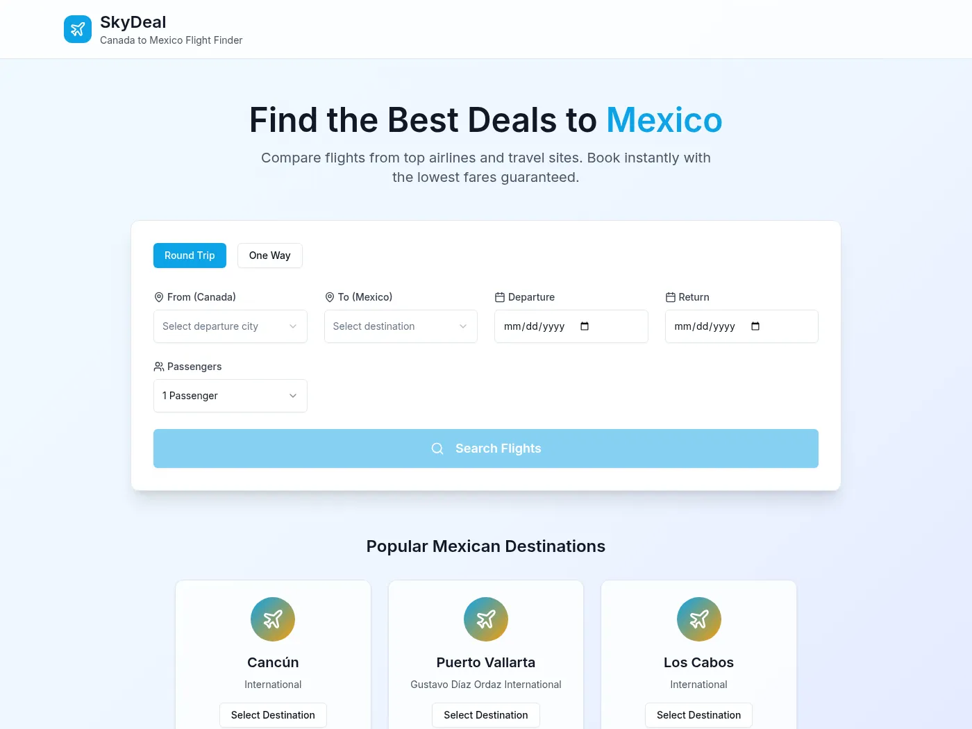 Canada-to-Mexico Discount Flight Finder & Booking App