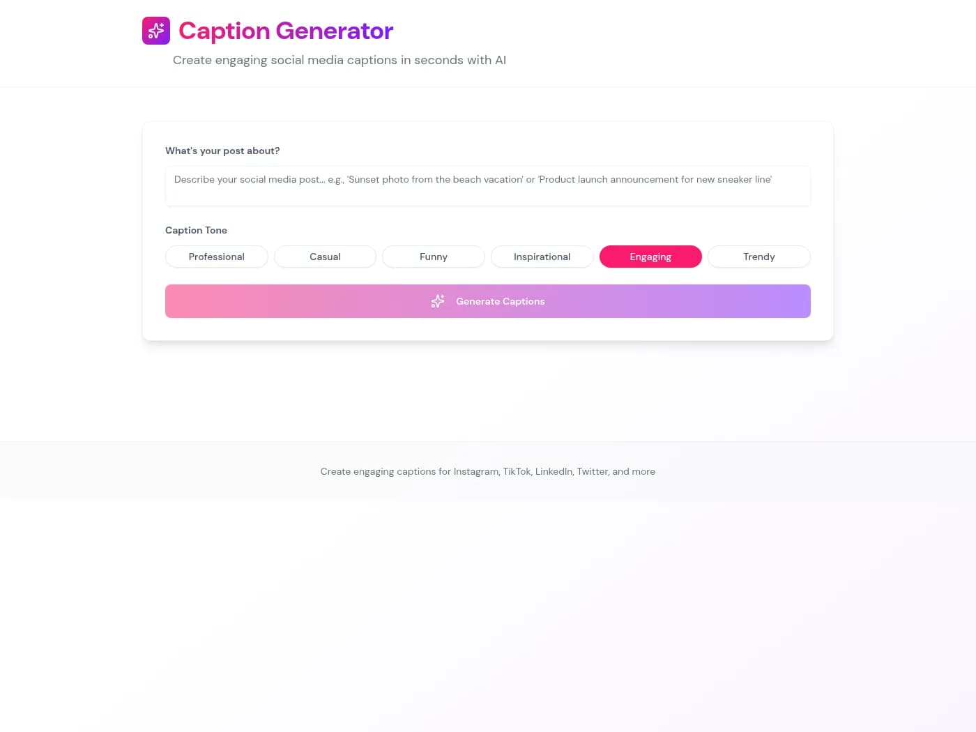 Captions Generator for Social Media