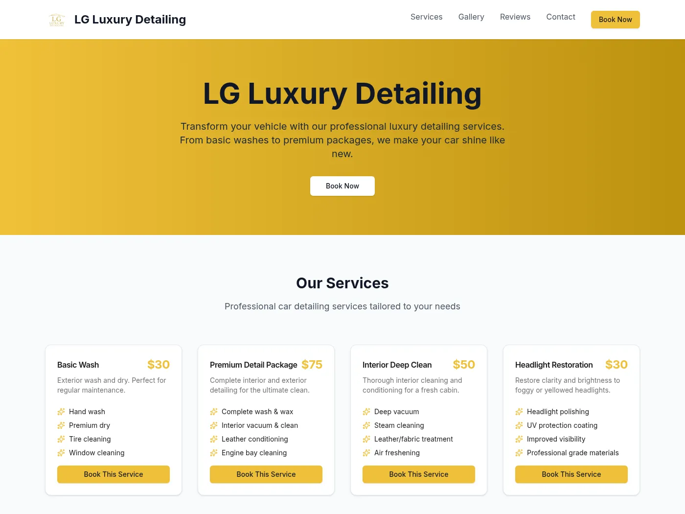 Car Detailing Service Website with Online Payment Integration