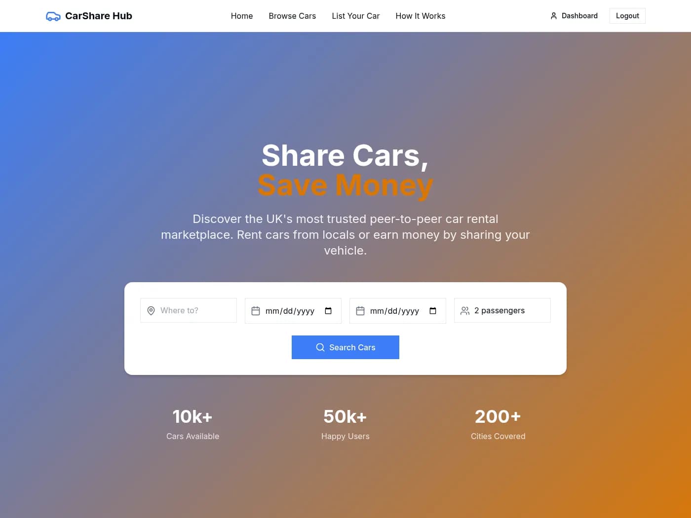 Peer-to-Peer Car Hire Marketplace Website