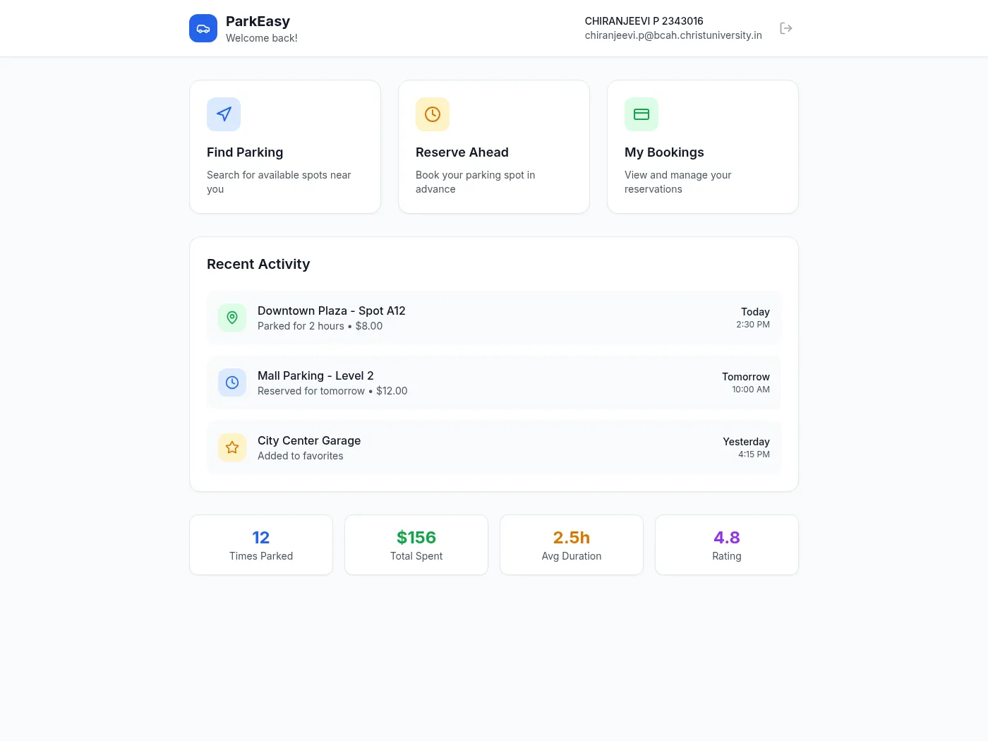 Car Parking App Login Page with Google OAuth