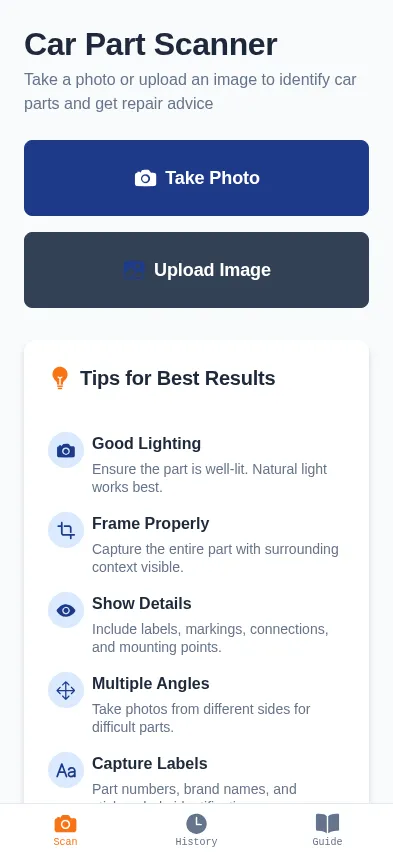 Car Part Identifier & Repair Advisor Mobile App