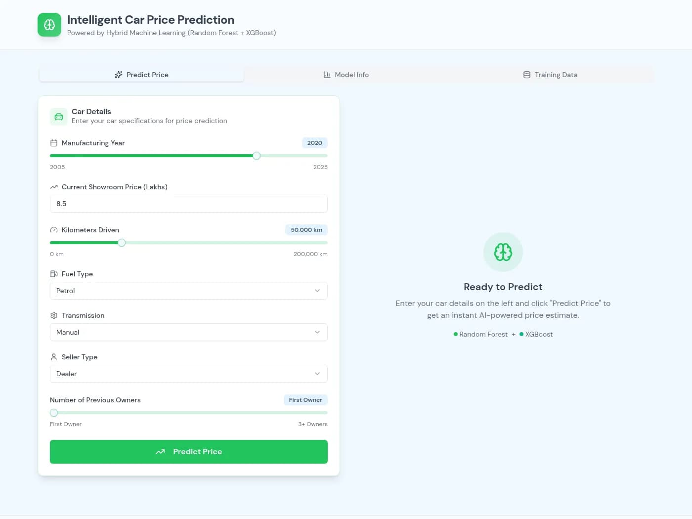 Intelligent Car Price Prediction Platform Using Hybrid ML Models