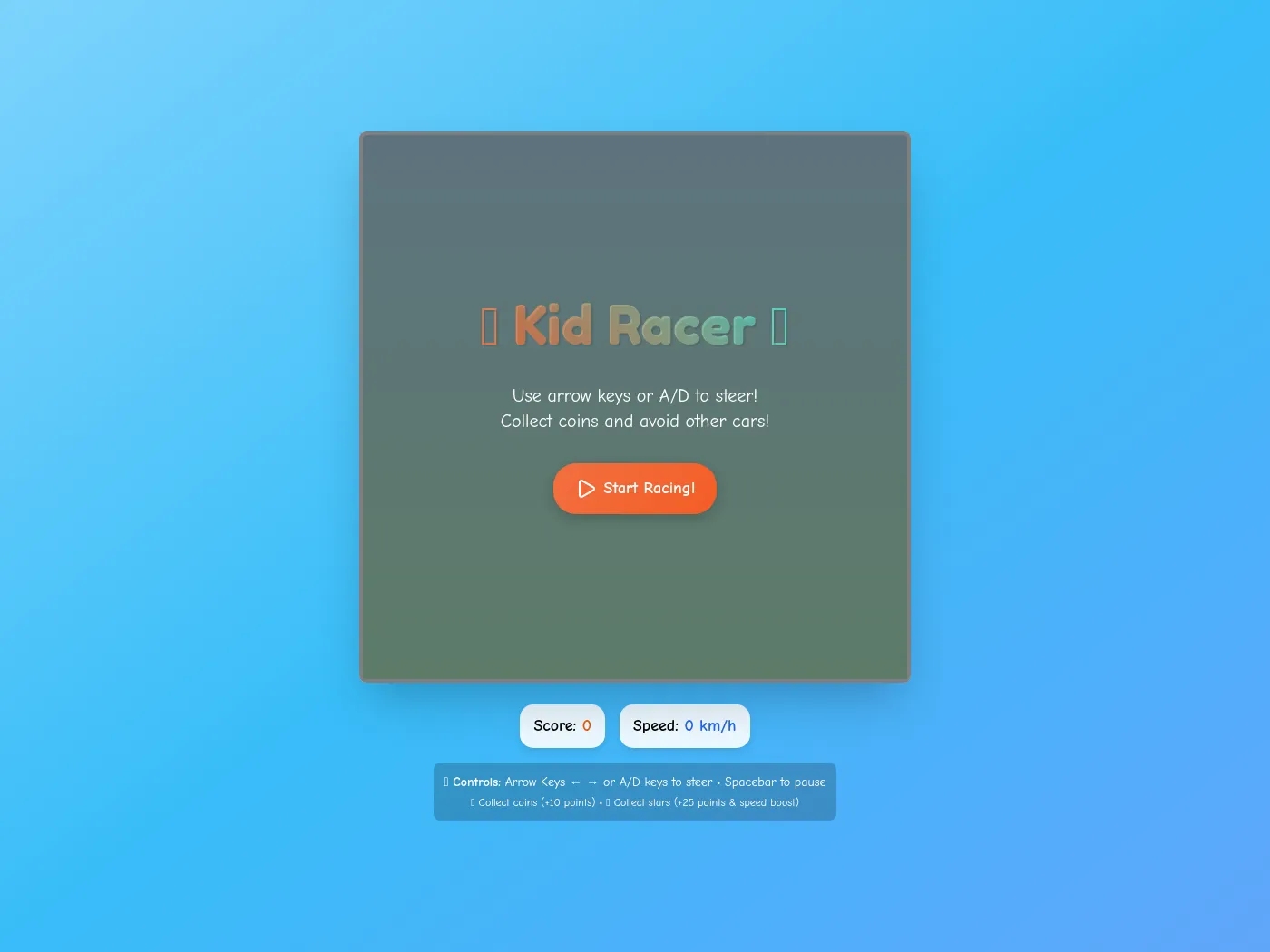 Kid-Friendly Car Racing App