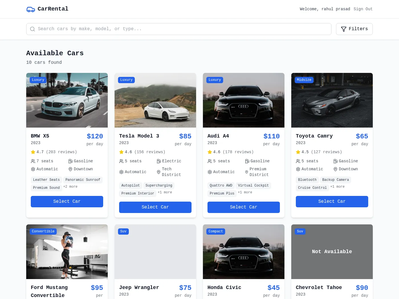 Car Rental Selection App