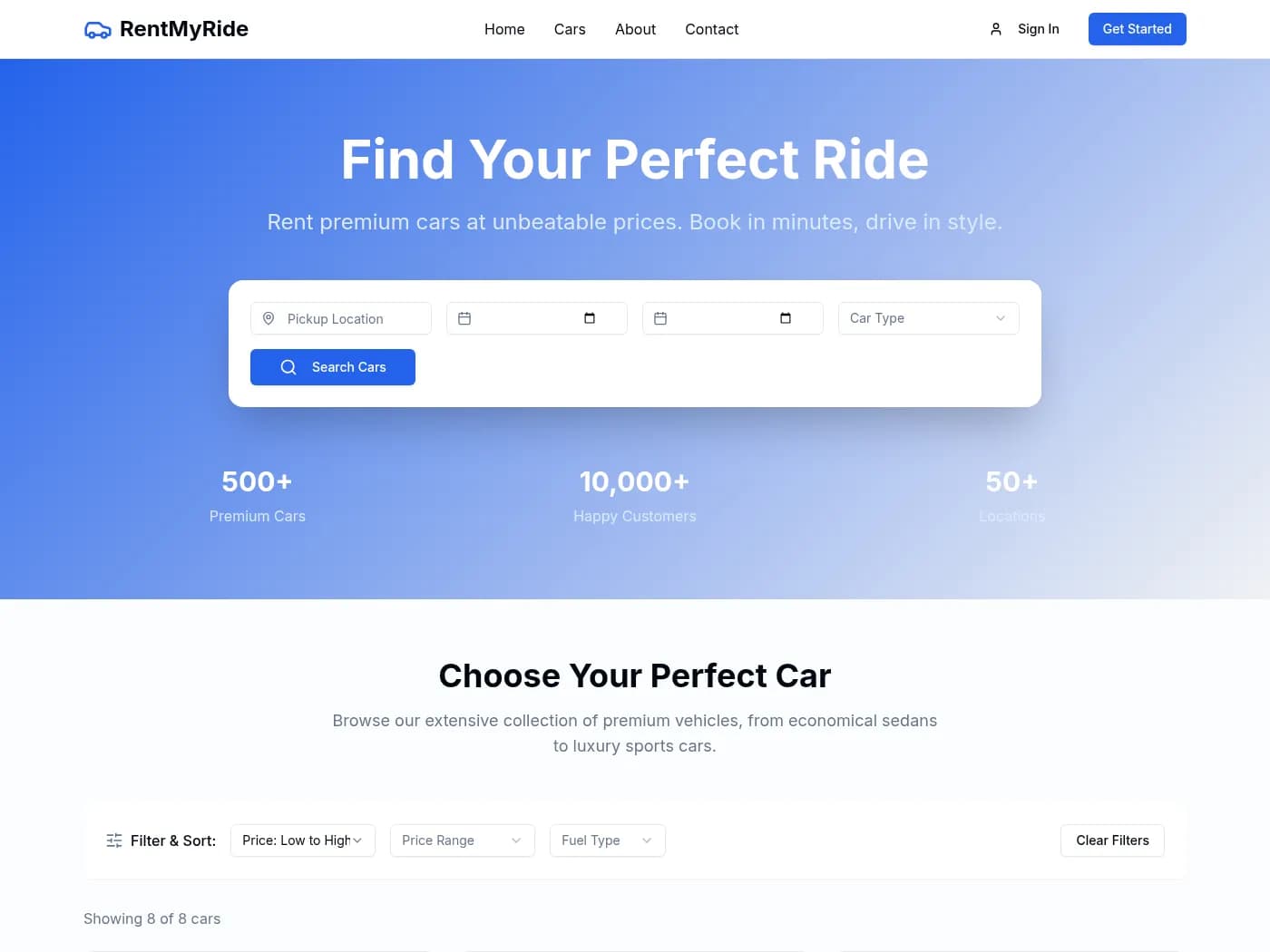RentMyRide: Seamless Car Rental Website