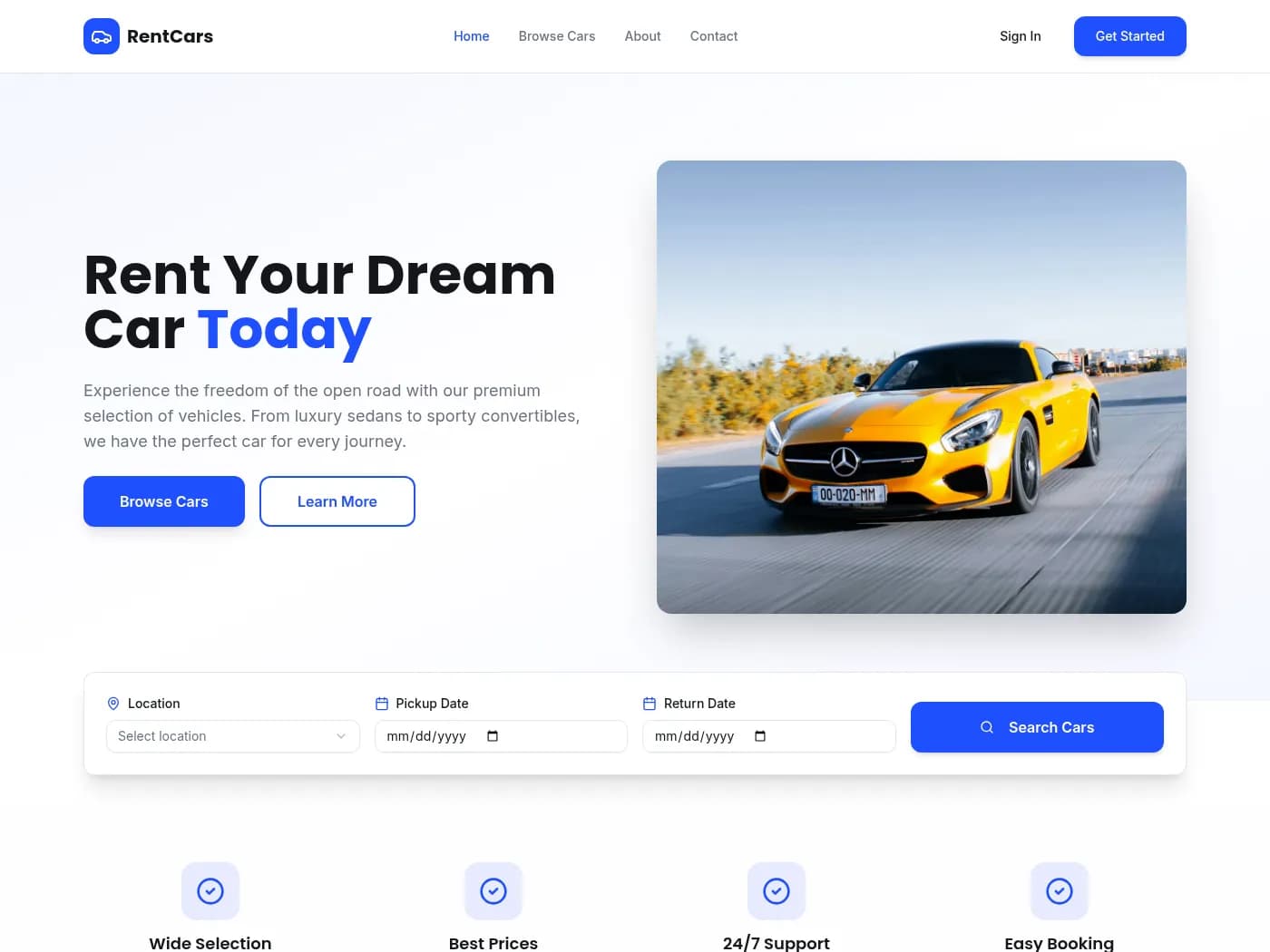 Modern Car Rental Website UI Kit