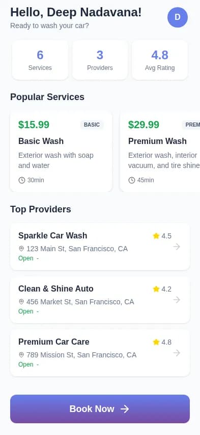 Car Wash Booking Mobile App