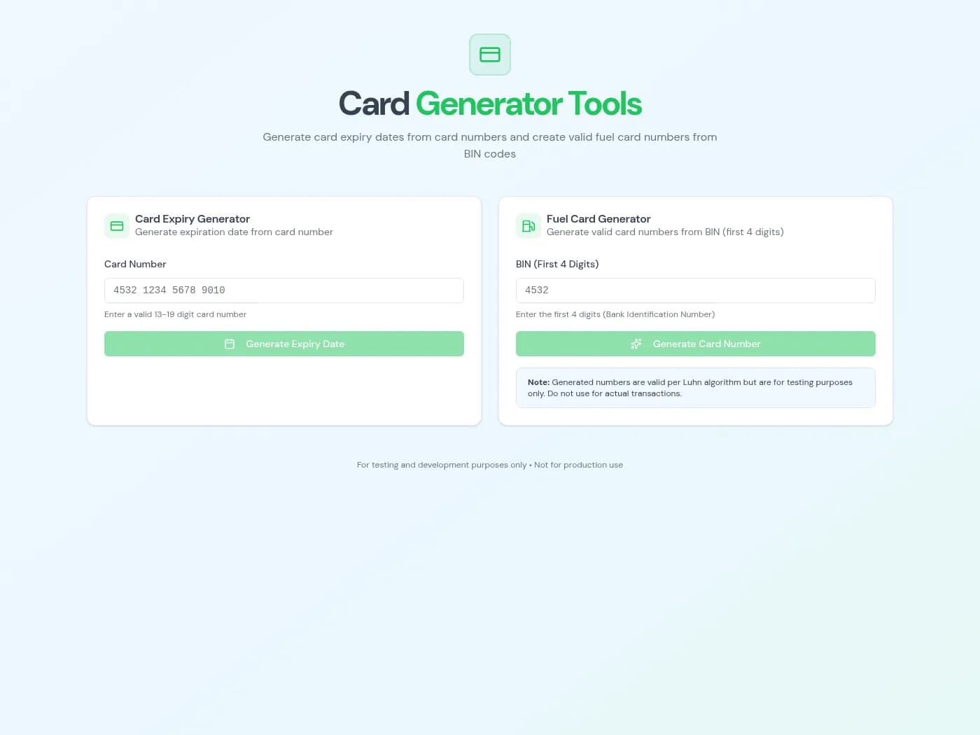 Card Expiry & Fuel Card Number Generator