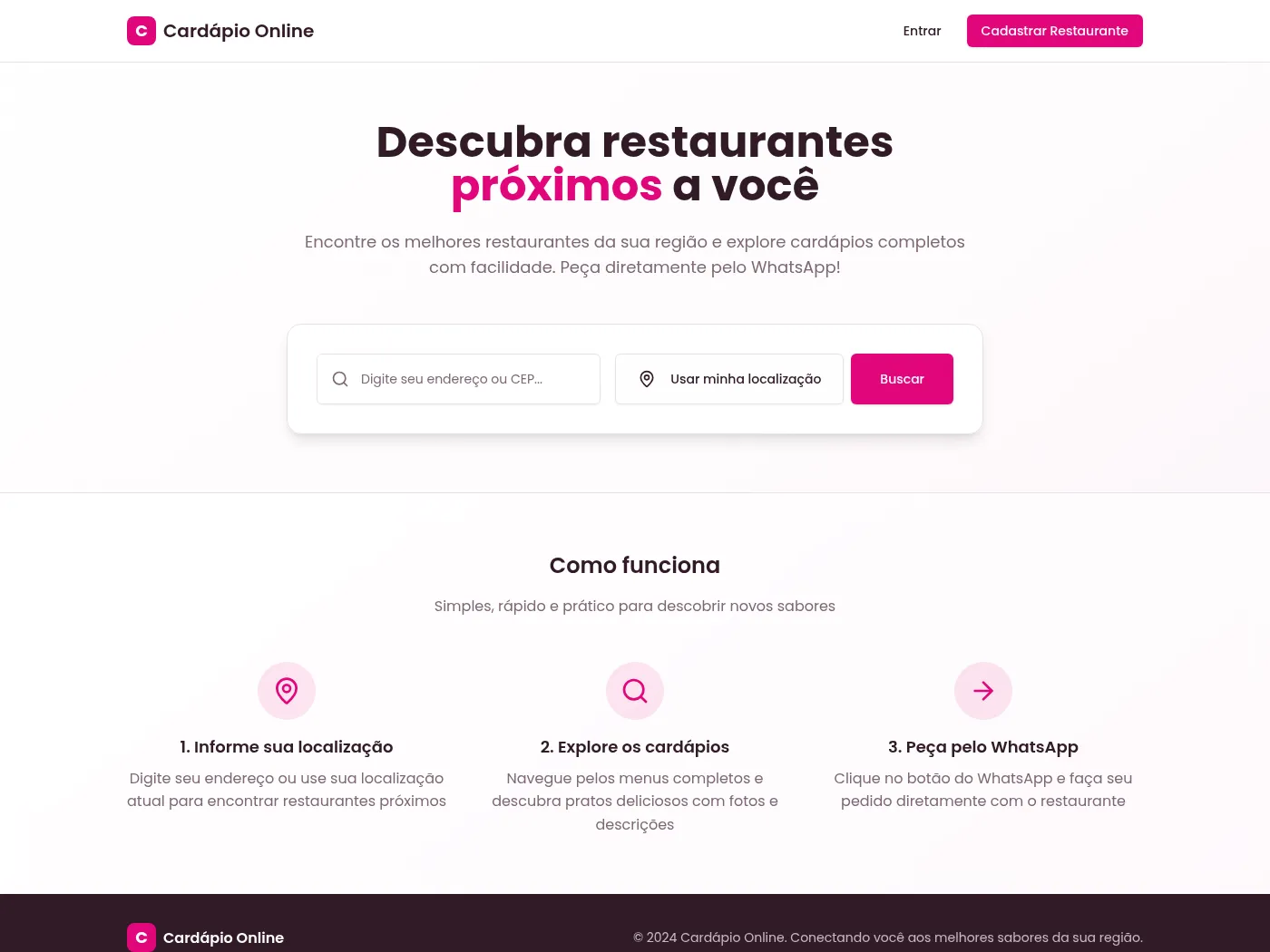 Cardápio Online para Restaurantes com Descoberta Local e Página Personalizada