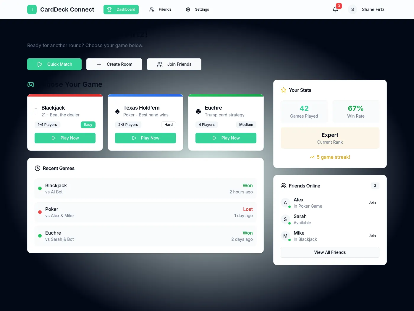 CardDeck Connect: Real-time Multiplayer Card Game Platform