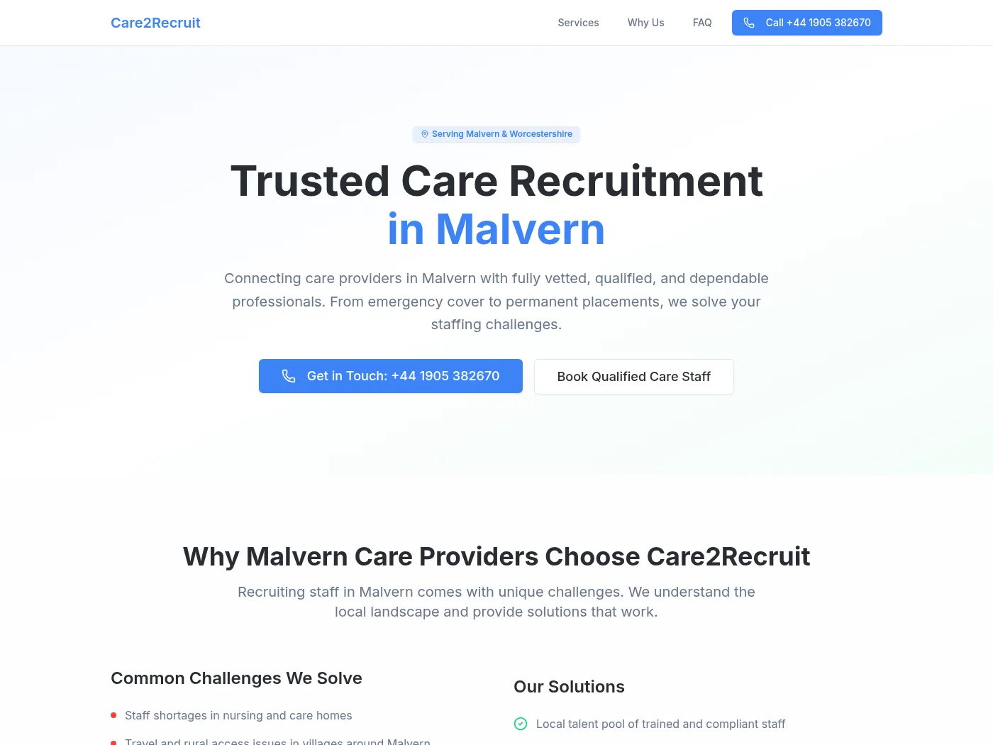 Care2Recruit Malvern Landing Page