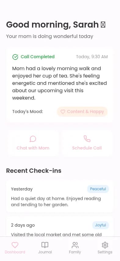 CareCall AI: Empathetic Multilingual Family Wellness App & Landing Page