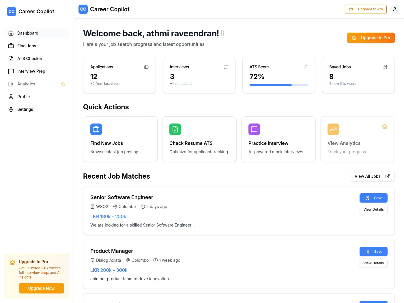 Career Copilot: All-in-One AI Career Acceleration SaaS for Sri Lanka