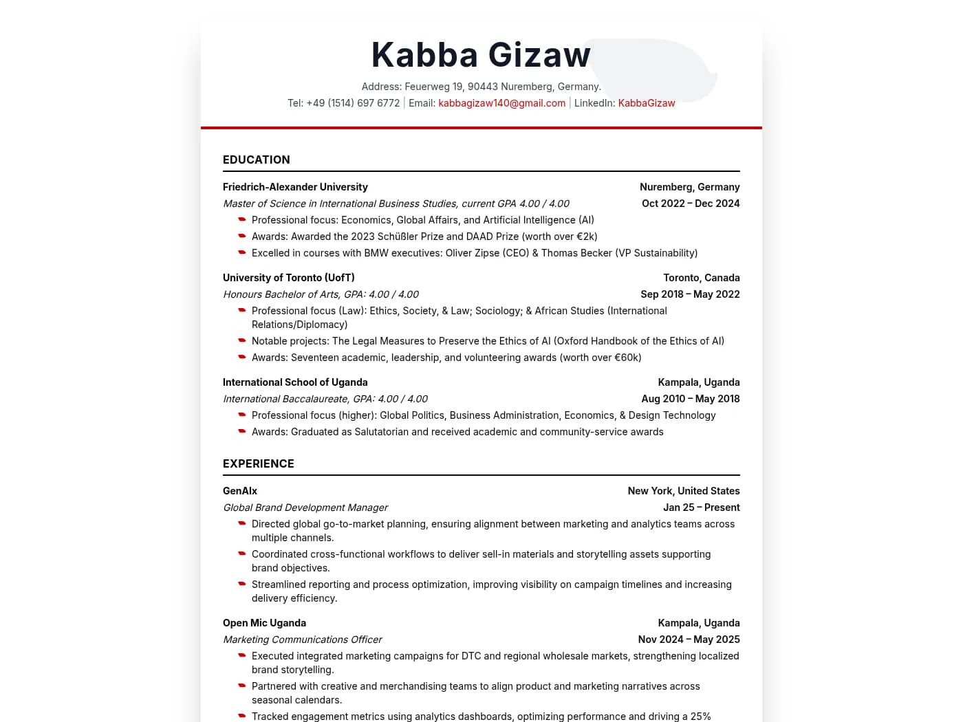 Career Experience Portfolio Dashboard