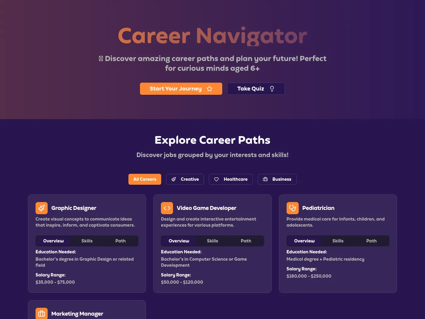 Career Navigator: Engaging Career Discovery Hub for Kids and Teens