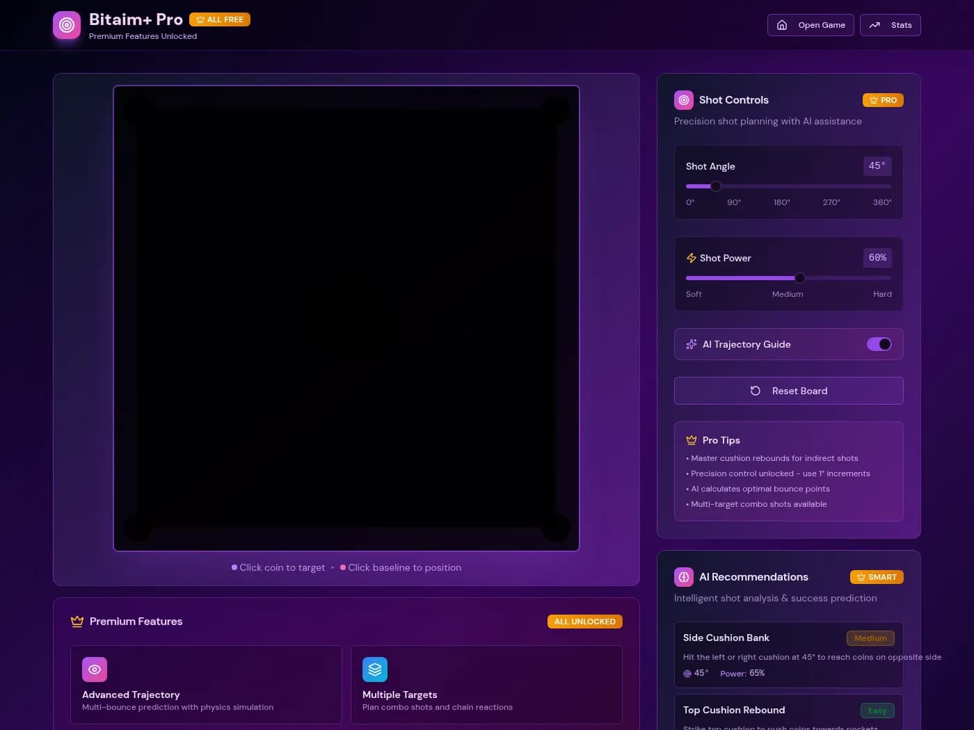 Bitaim+ Style Carrom Pool Assistant for Indirect Shots