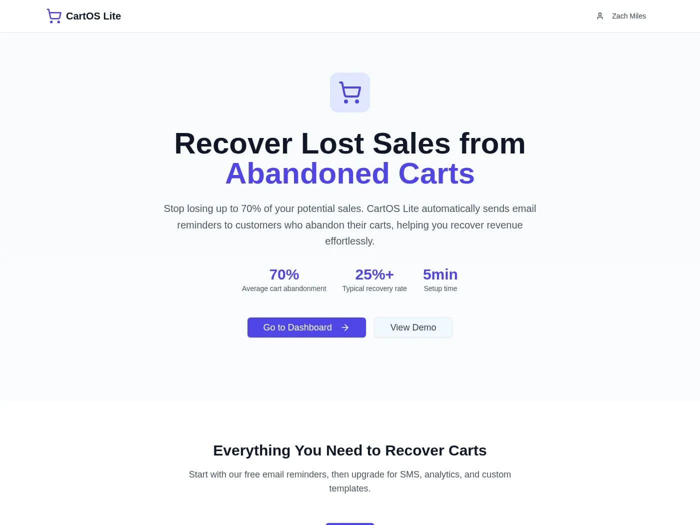 CartOS Lite – Mini Cart Recovery SaaS for Shopify