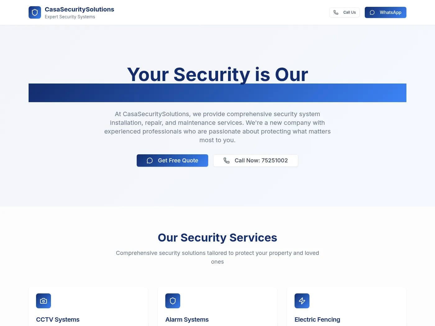 CasaSecuritySolutions Services Website