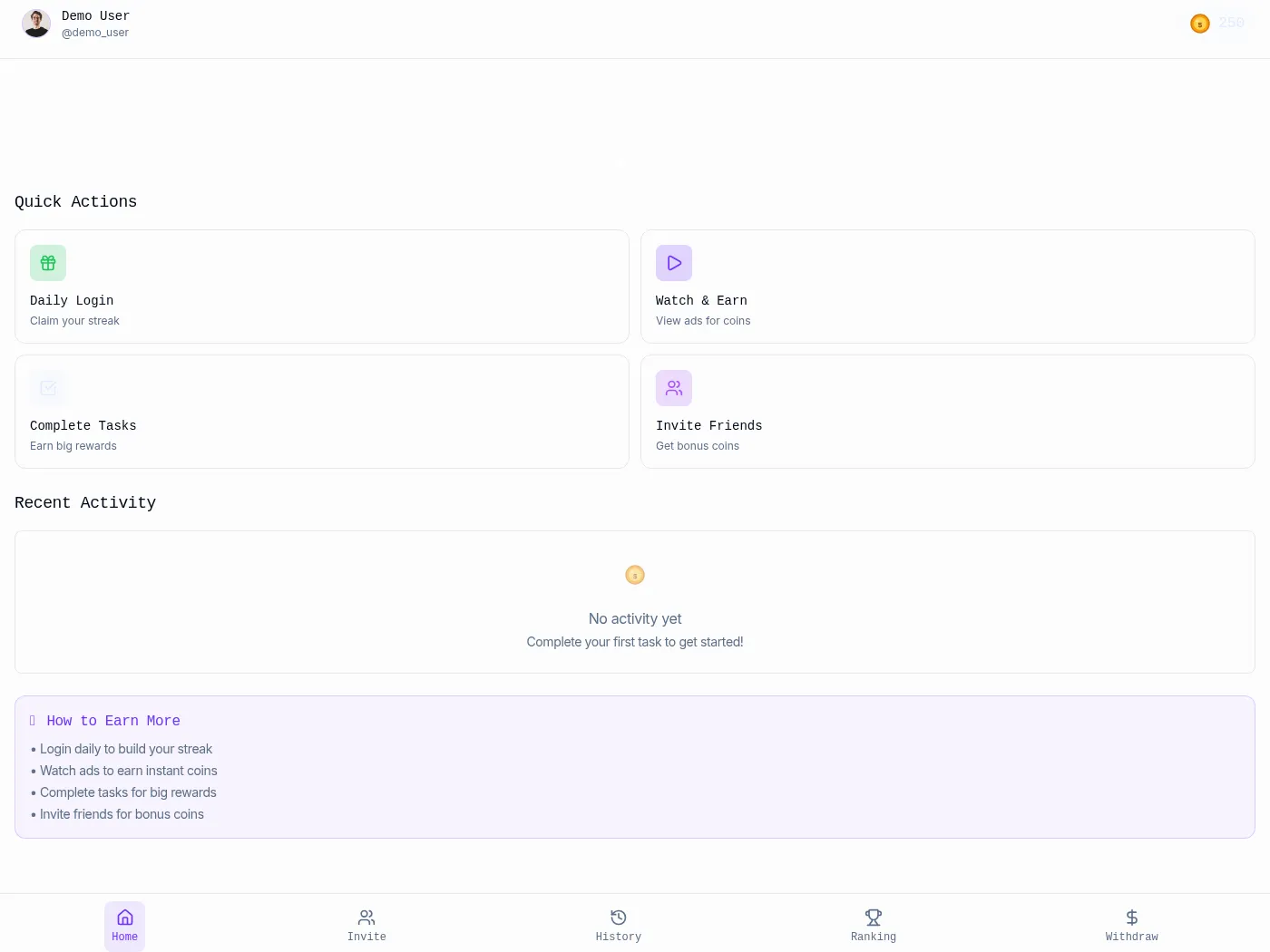 Cash Hunter – Minimalist Telegram Web App Earning Platform