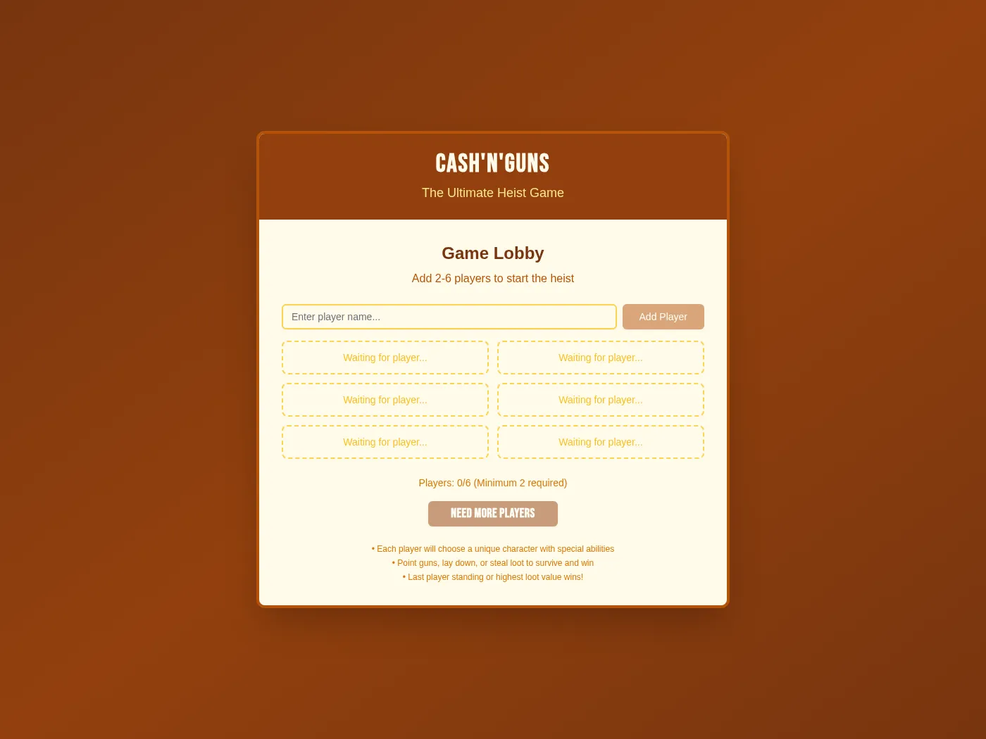 Cash'n'Guns 6-Player Web Game with Unique Character Abilities
