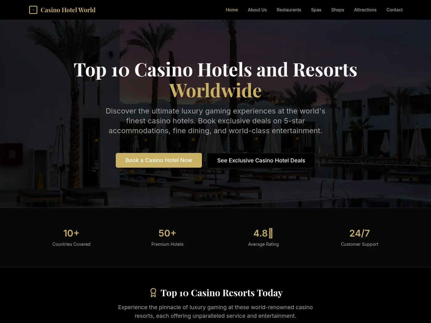Casino Hotel World: Responsive Tourism Site for Luxury Gaming Getaways