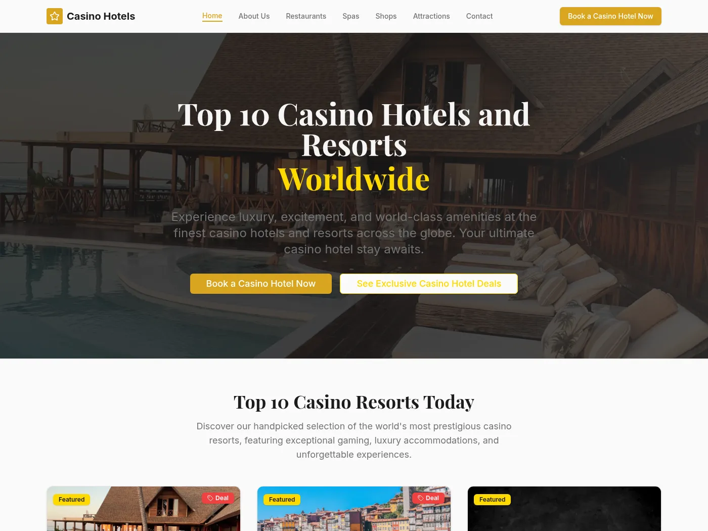 Casino Hotels & Resorts: Responsive Front-End Showcase for Global Gaming Destinations