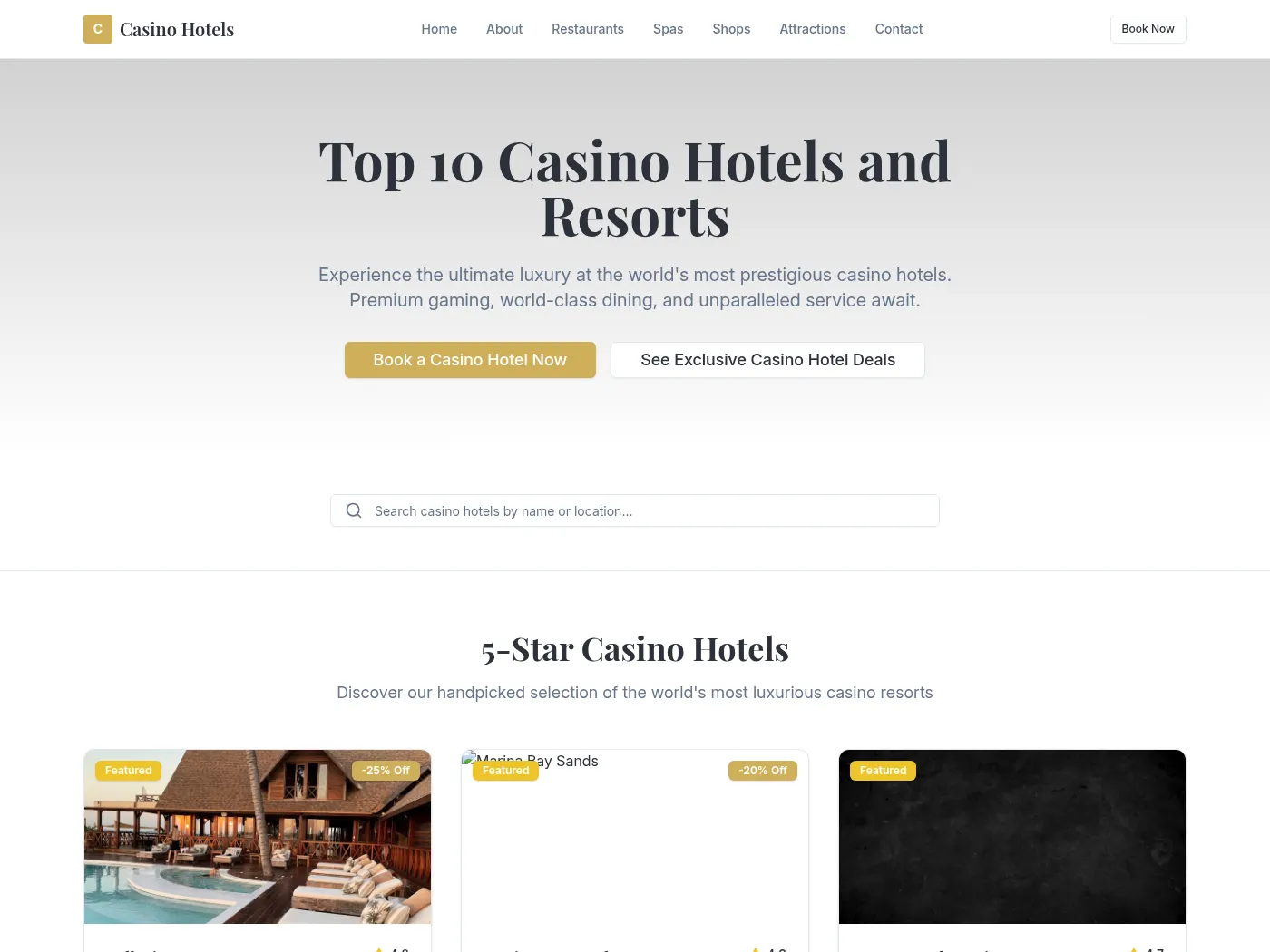 Worldwide Casino Hotels: Responsive Tourism Web App