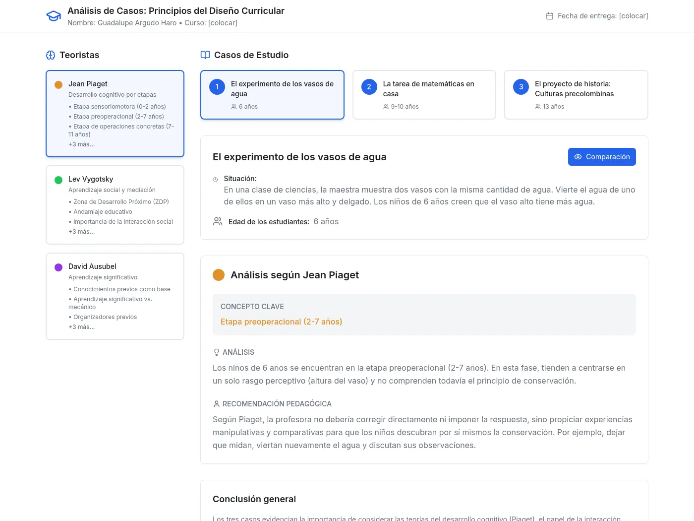Análisis de Casos: Principios del Diseño Curricular según Piaget, Vygotsky y Ausubel