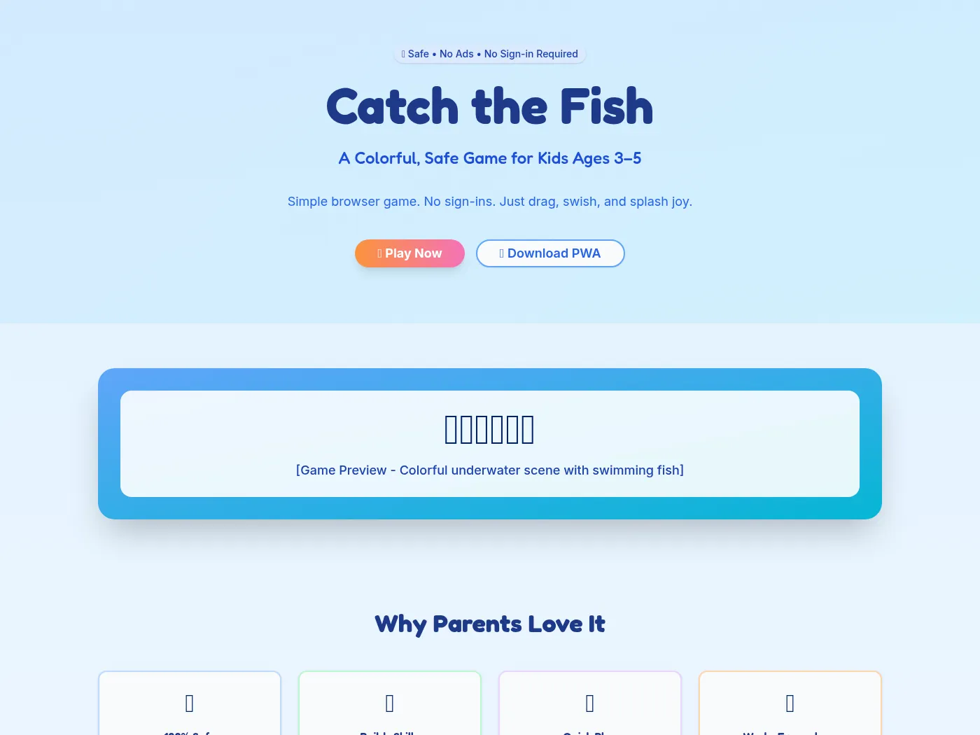 Catch the Fish — Safe, Colorful Browser Game for Young Kids & Parents