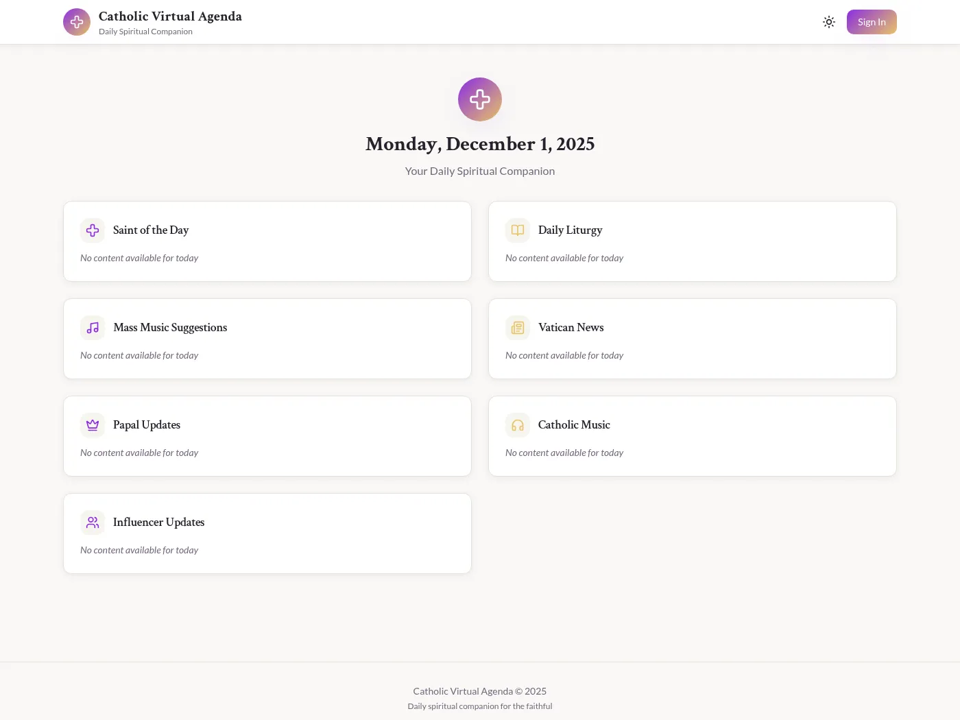 Catholic Virtual Agenda