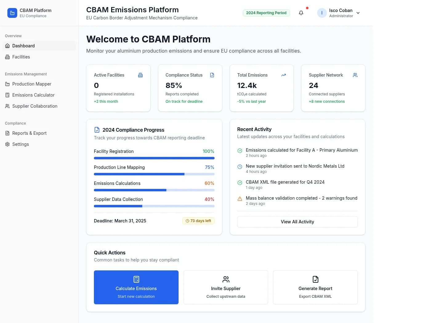 CBAM Aluminium Emissions Calculator - EU Compliance SaaS Platform