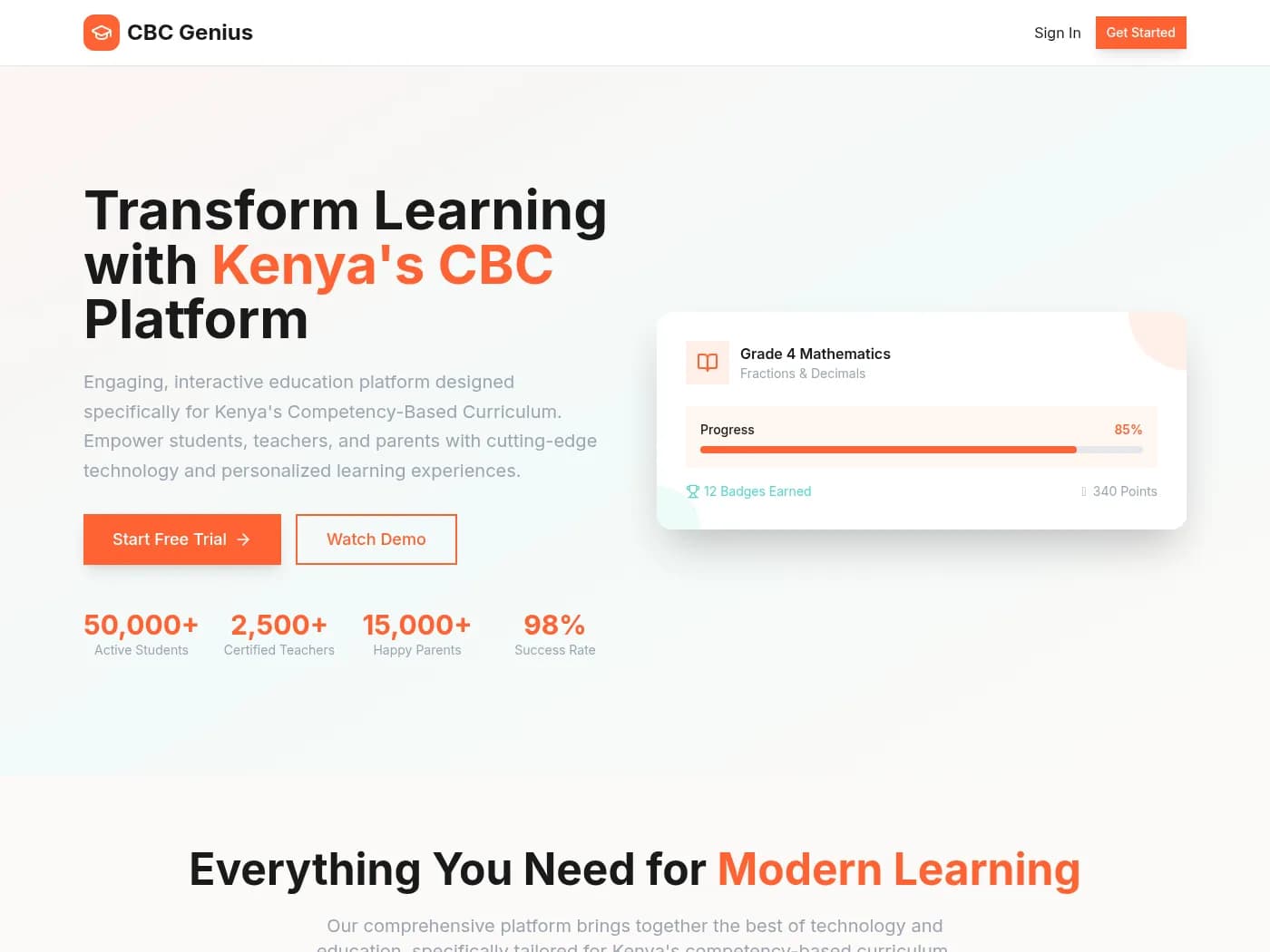 CBC Genius: Next-Gen Learning Platform for Kenya's Competency-Based Curriculum