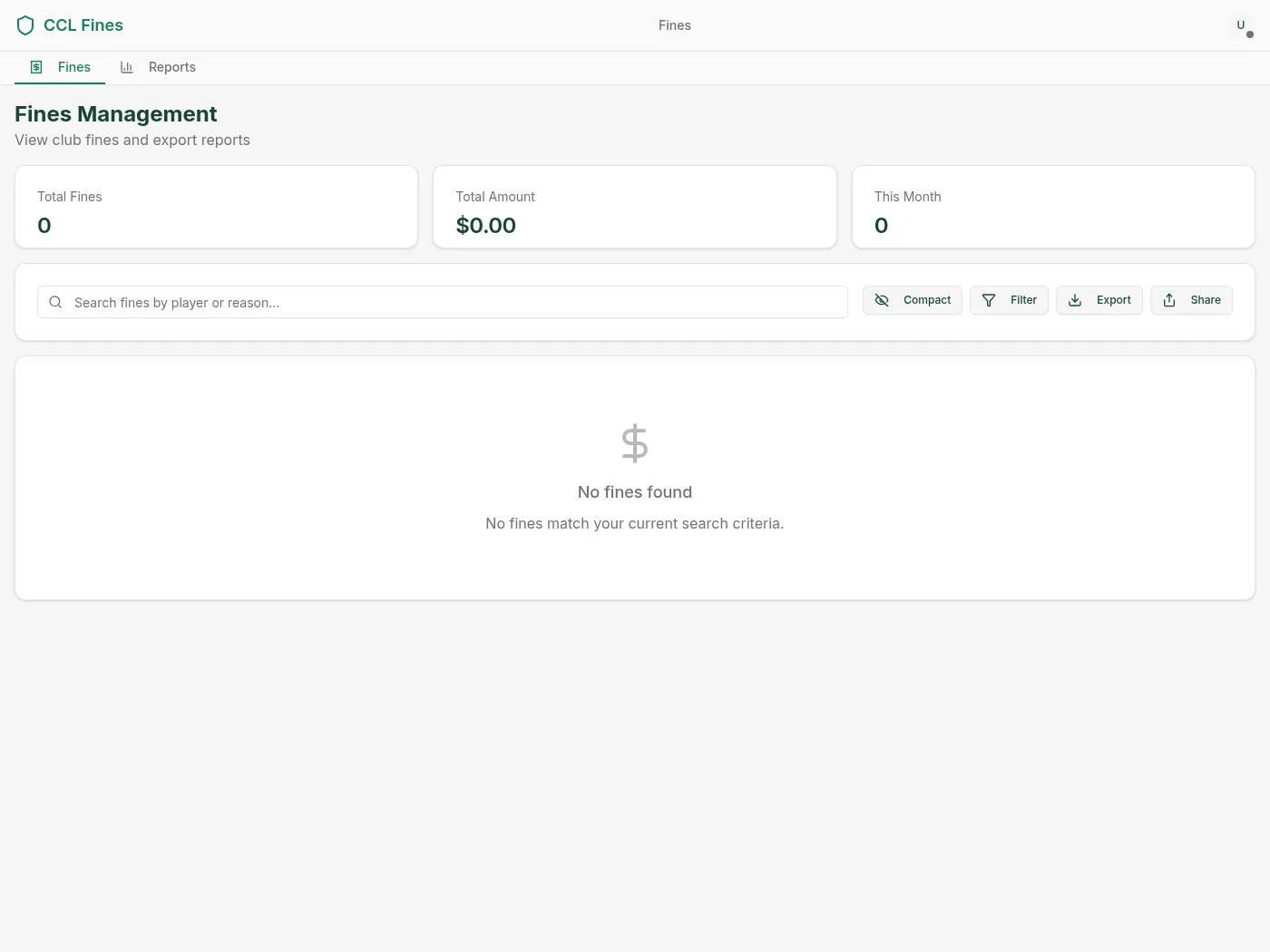 CCL Fines Management - Comprehensive Platform for Sports Teams
