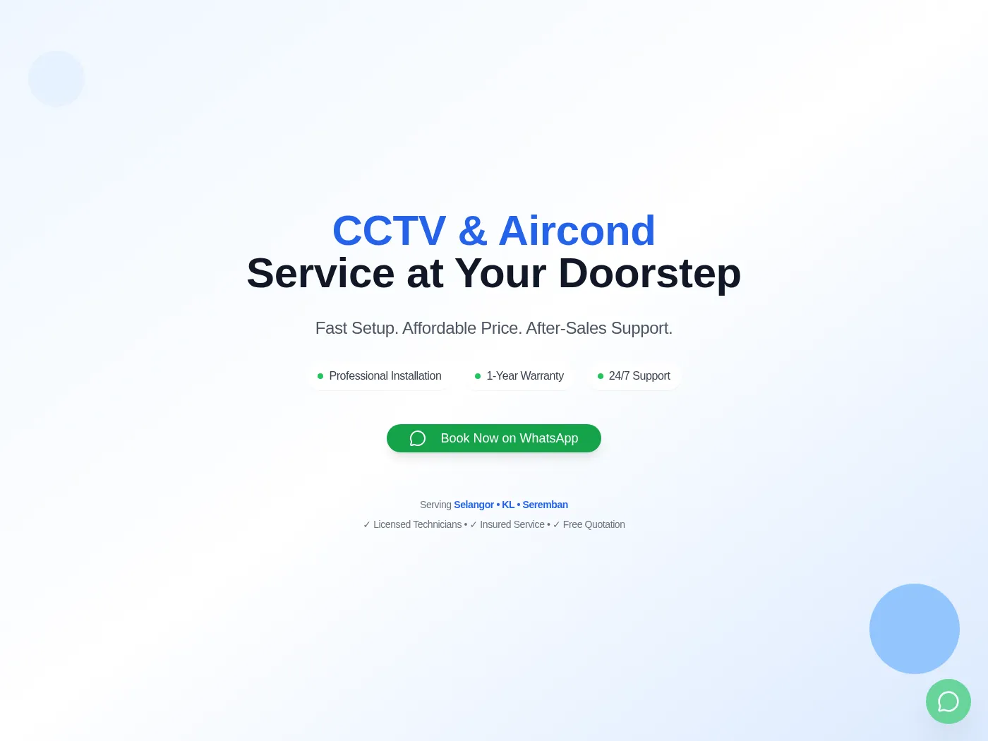 CCTV & Aircond Pro Services Malaysia – Lead-Driven One-Page Website