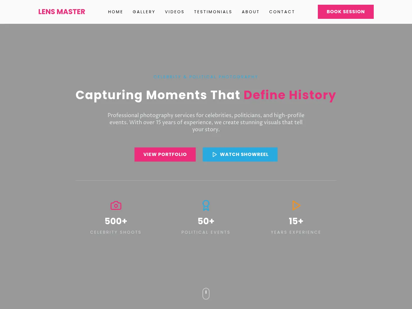 Celebrity & Political Photography Landing Page
