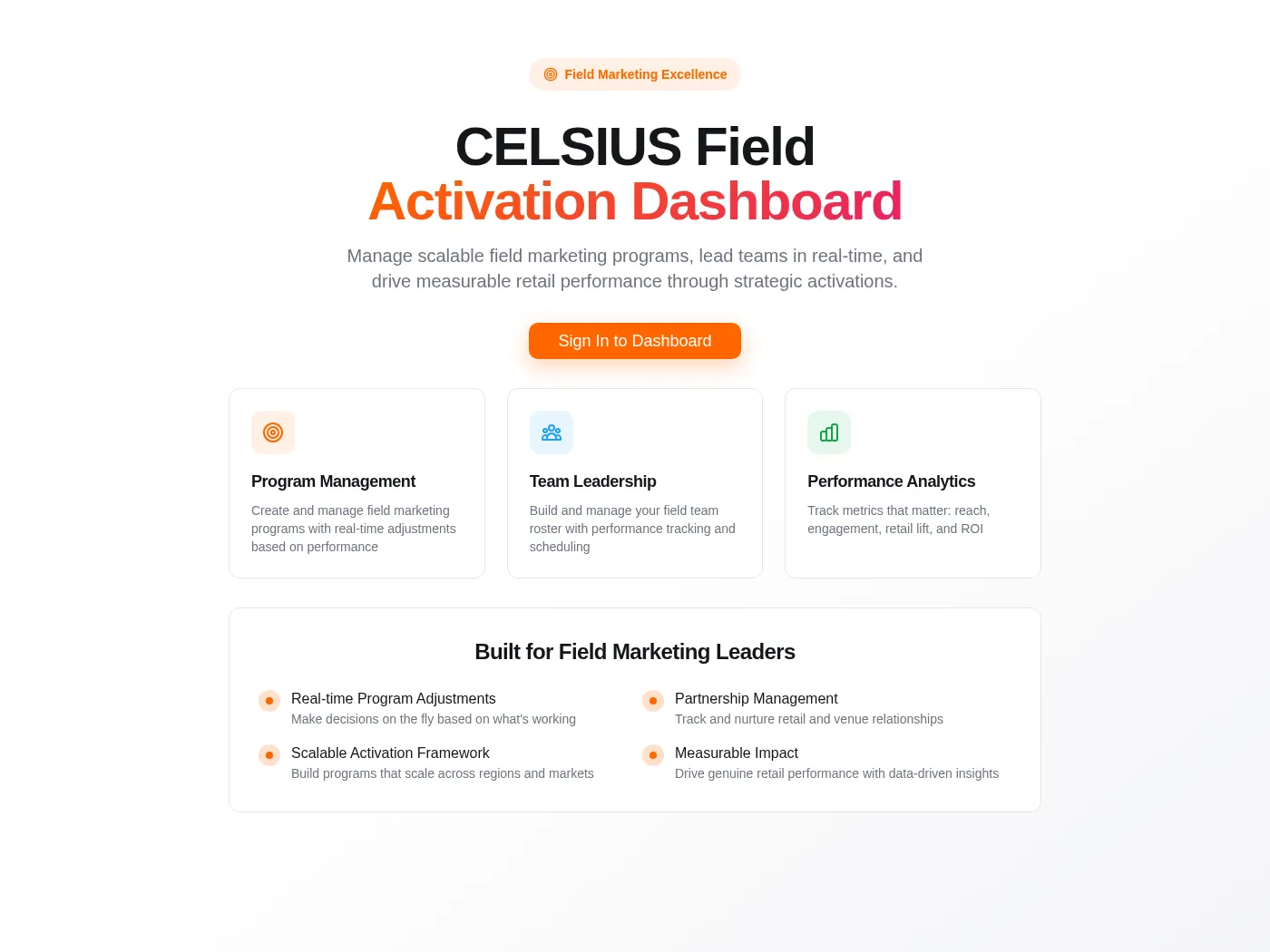 CELSIUS Field Activation Dashboard