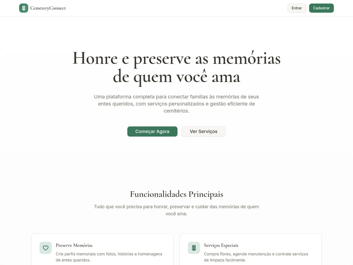 CemeteryConnect: Plataforma Social e de Gestão para Memórias e Serviços em Cemitérios