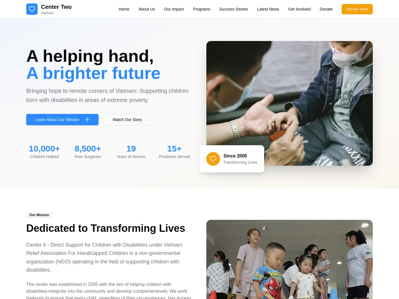 Enhanced NGO Website for Center Two Vietnam