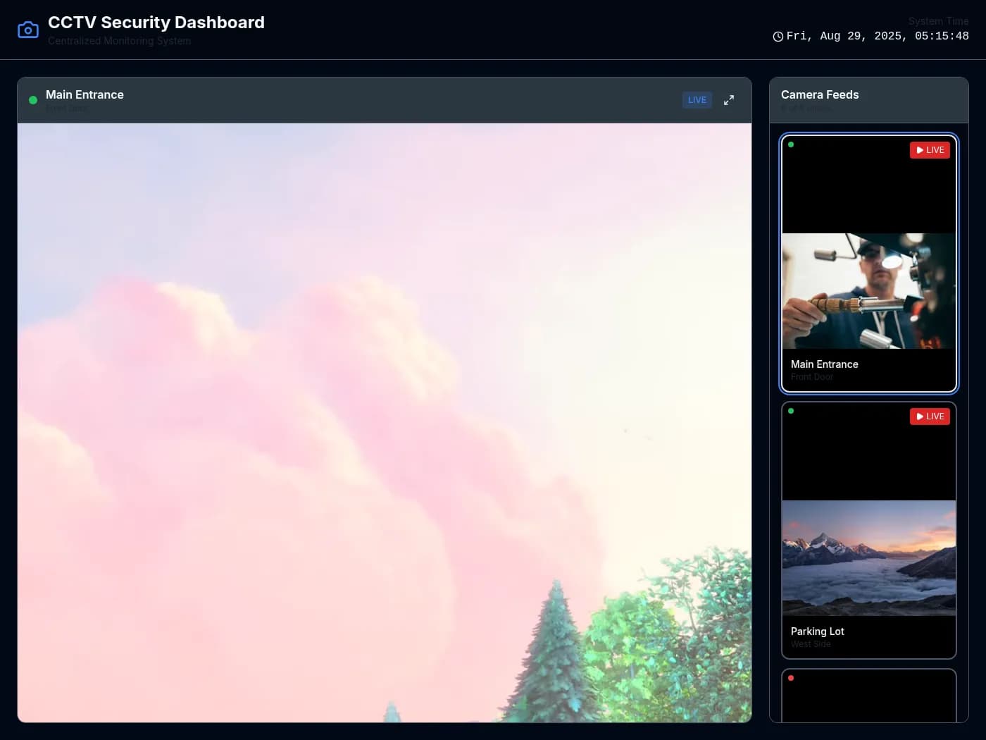 Centralized CCTV Dashboard with Interactive Video Thumbnails