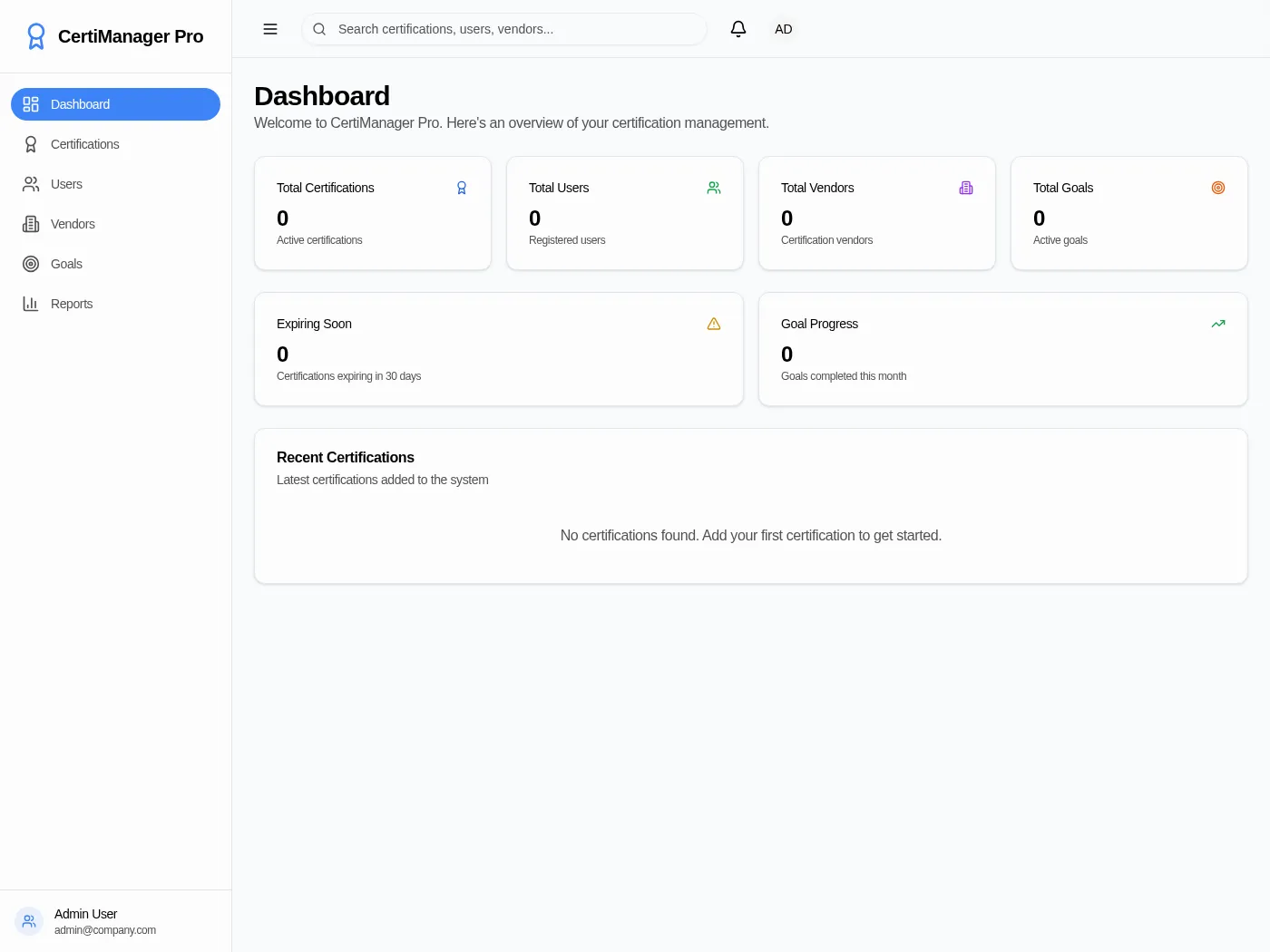 CertiManager Pro: Multiuser Certification & Vendor Management Platform
