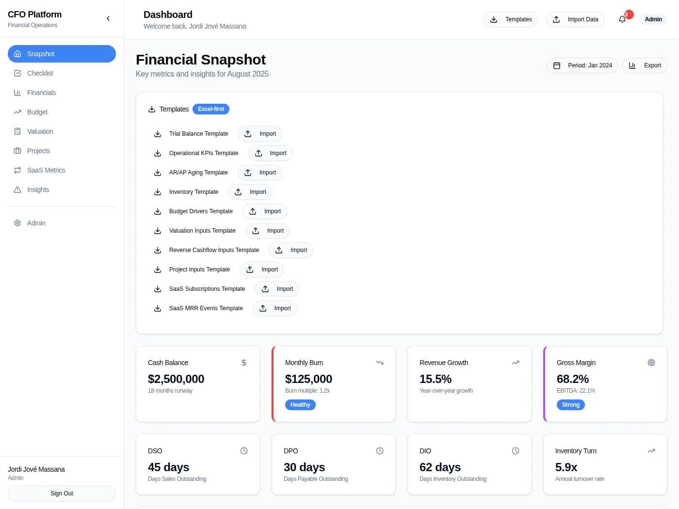 CFO Support Platform (MVP) – Excel-First Financial Ops & Insights Suite