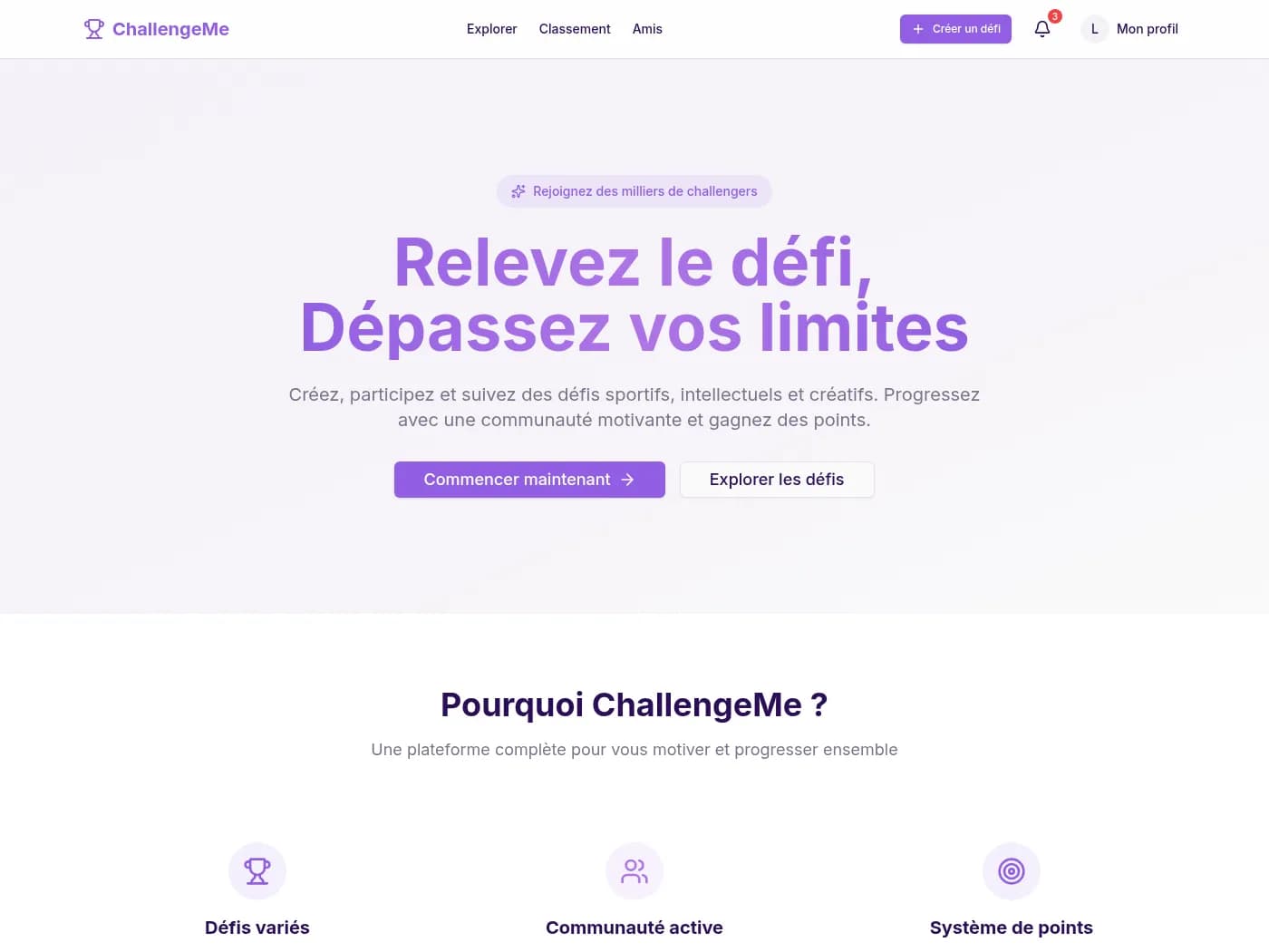 ChallengeMe - Plateforme sociale de défis interactifs