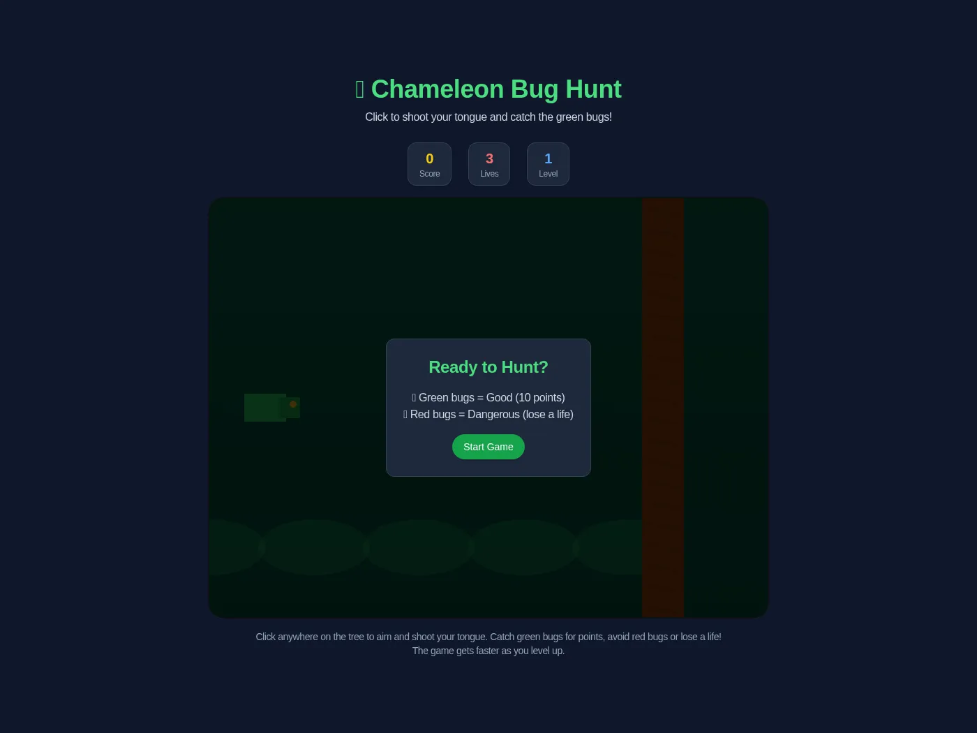 Chameleon Bug-Eating Game Visuals