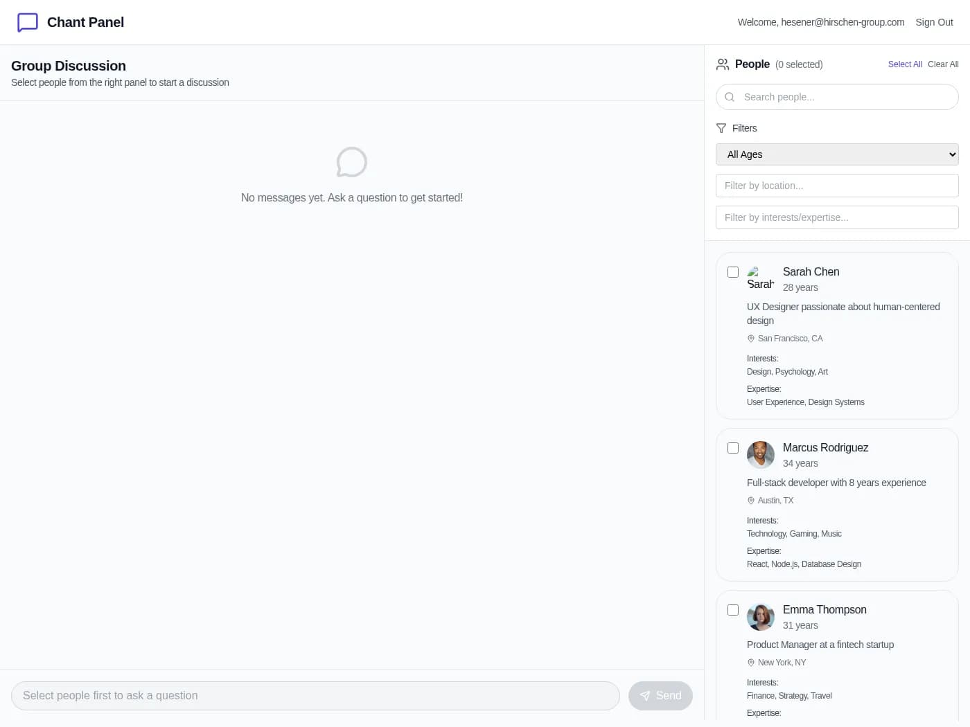 Chant Panel: Interactive Forum with Selective Group & Individual Chat