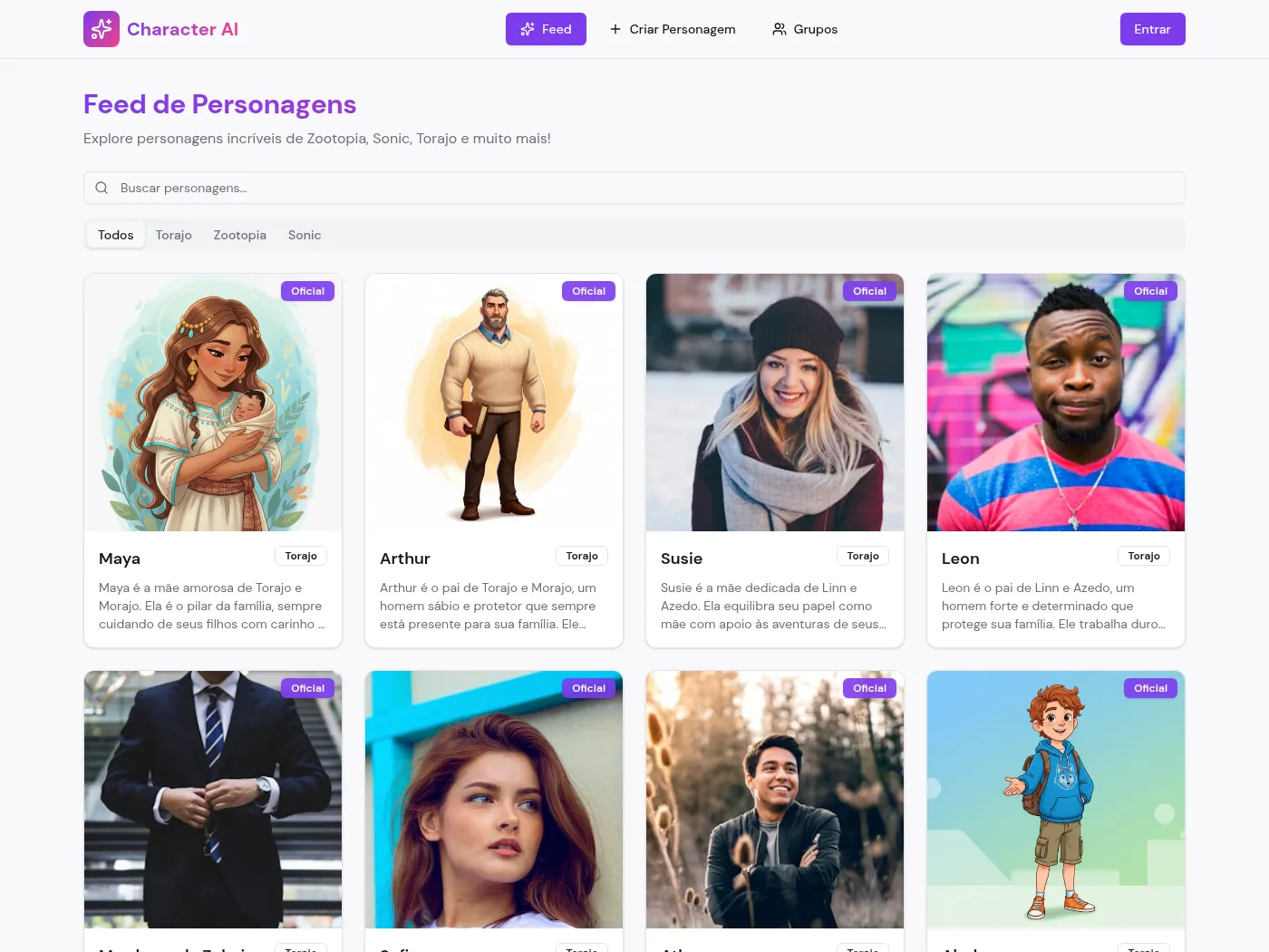 Character AI: Criador de Personagens com Biografia, Perfil e Grupos Temáticos