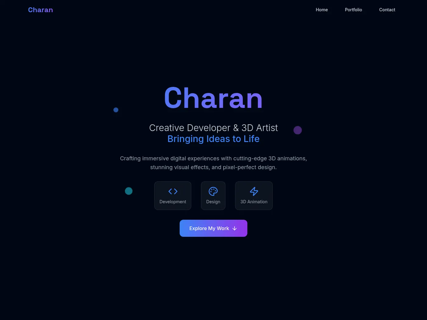 Charan's 3D Animated Portfolio Website