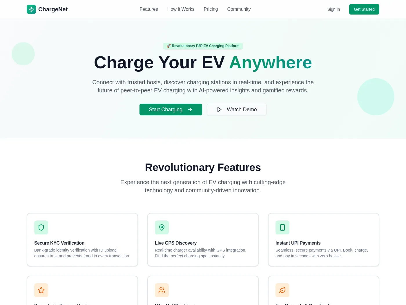 ChargeNet: The Ultimate Peer-to-Peer EV Charging & Discovery Platform