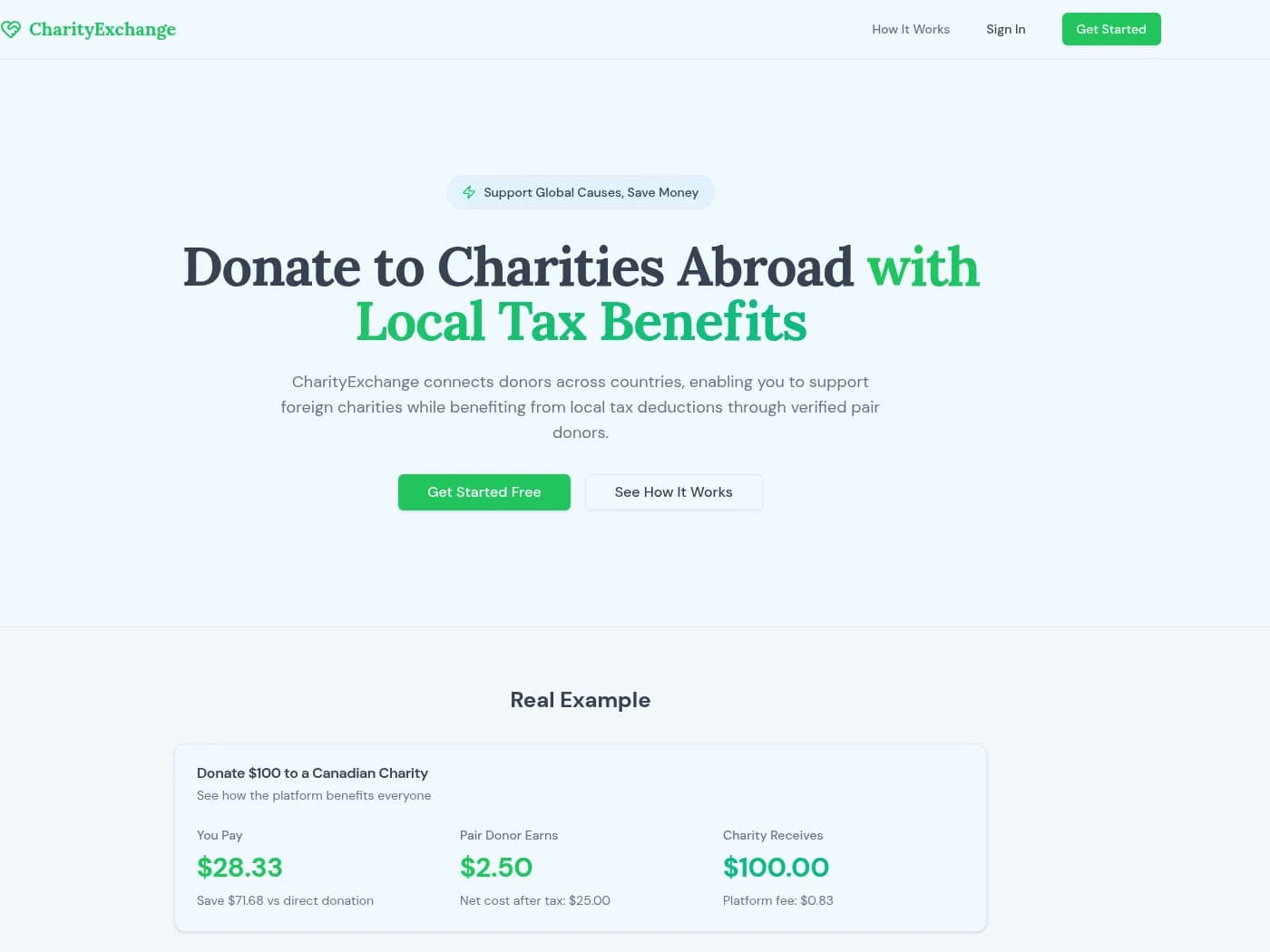 Charity Exchange: Global Donor Pairing with Local Tax Advantages