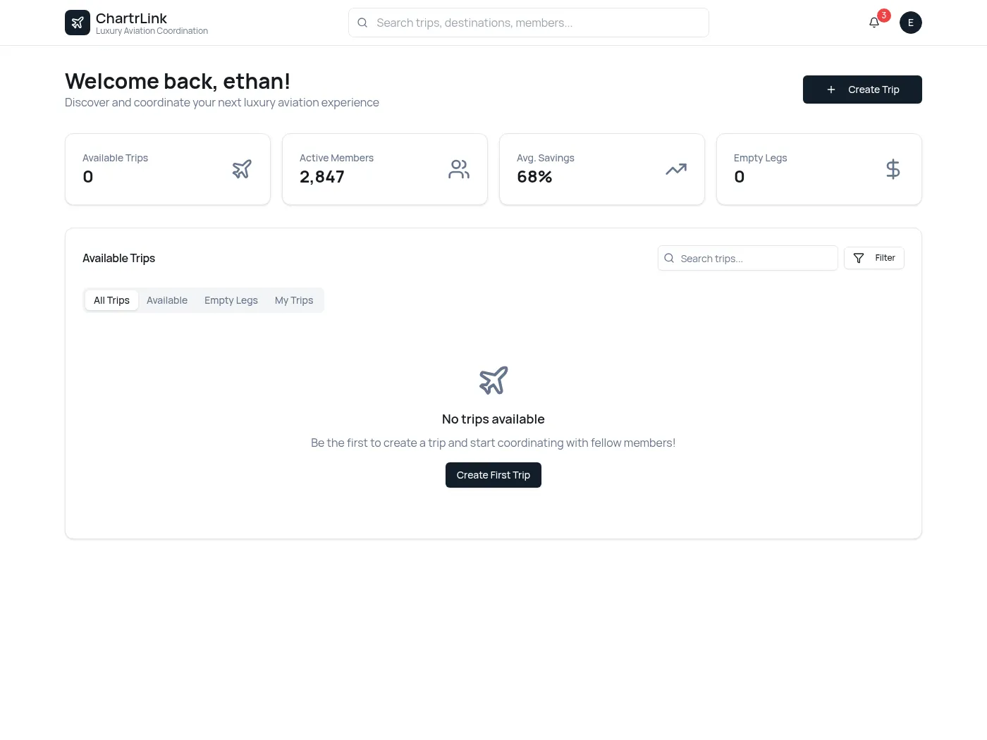 ChartrLink: Member-Driven Private Jet Trip Coordination Platform